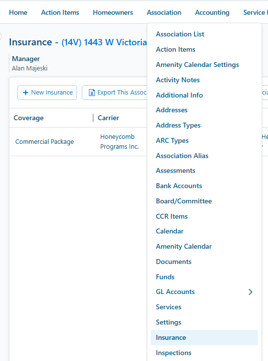 Using the Associations – Insurance Tab in Vantaca – Westward360